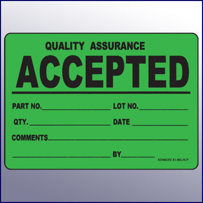 Accepted Quality Control Label 4 x 3 - Kenmore Label & Tag