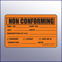 Non Conforming Quality Assurance Label 4 x 3 - Kenmore Label & Tag