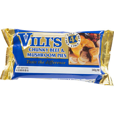 Vili's Pie 4 Pack Beef & Mushroom (6(4x85g)) - Borgo Wholesale Distribution