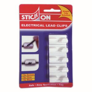 Stick On Electrical Lead Clips Large White 5Pk Blistered - Mount ITM