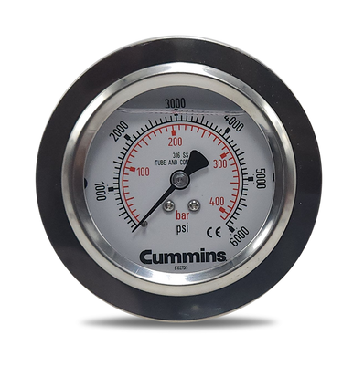 CCFT Gauge, 0-6000 PSI, Silicone Filled, 3/8 Tube Connection, Cummins Logo