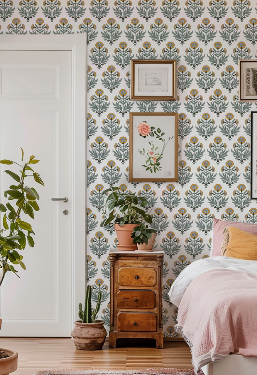 Marigold Block Print Wallpaper (Larger Scale) - Peel and Stick ...