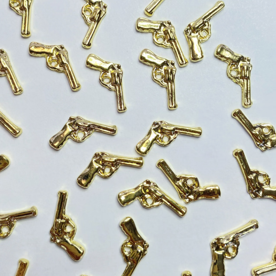 Gold Gun Charms - Nail Art Supplies