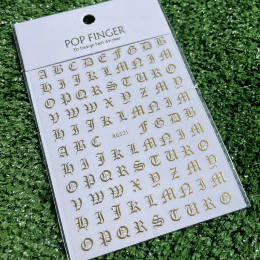 Old English Letter Stickers - Gold - Nail Art Supplies
