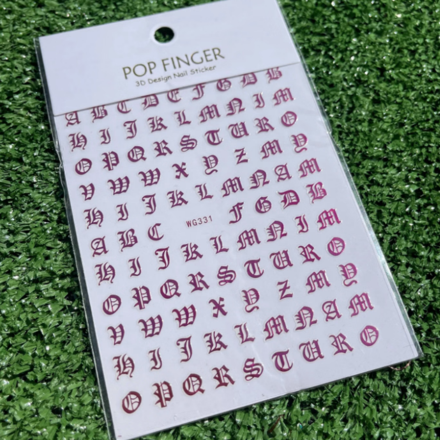 Old English Letter Stickers - Magenta - Nail Art Supplies