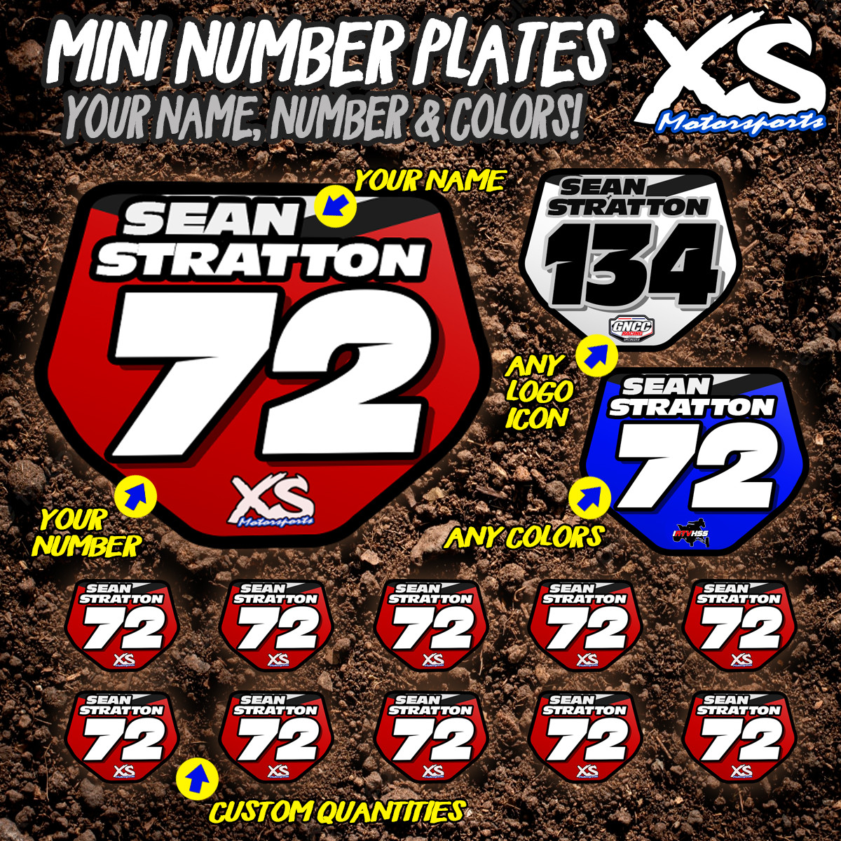 Mini Number Plates - Custom Name, Number & Colors - ATV MX UTV etc