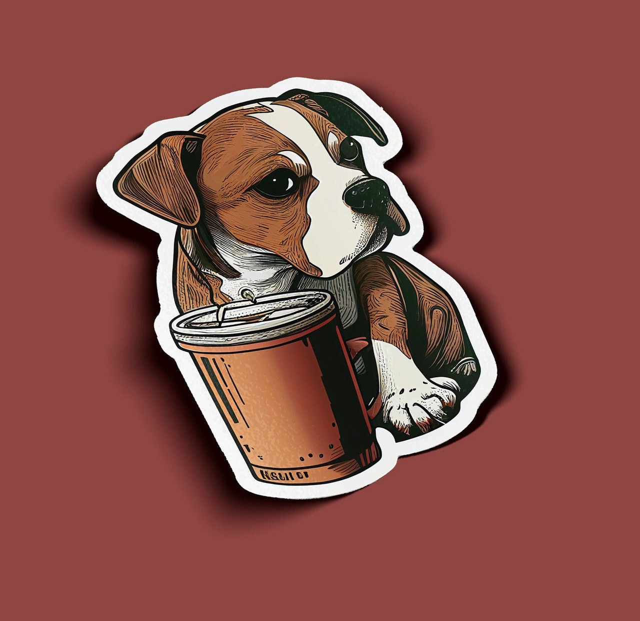 Puppy Drinking Coffee Stickers