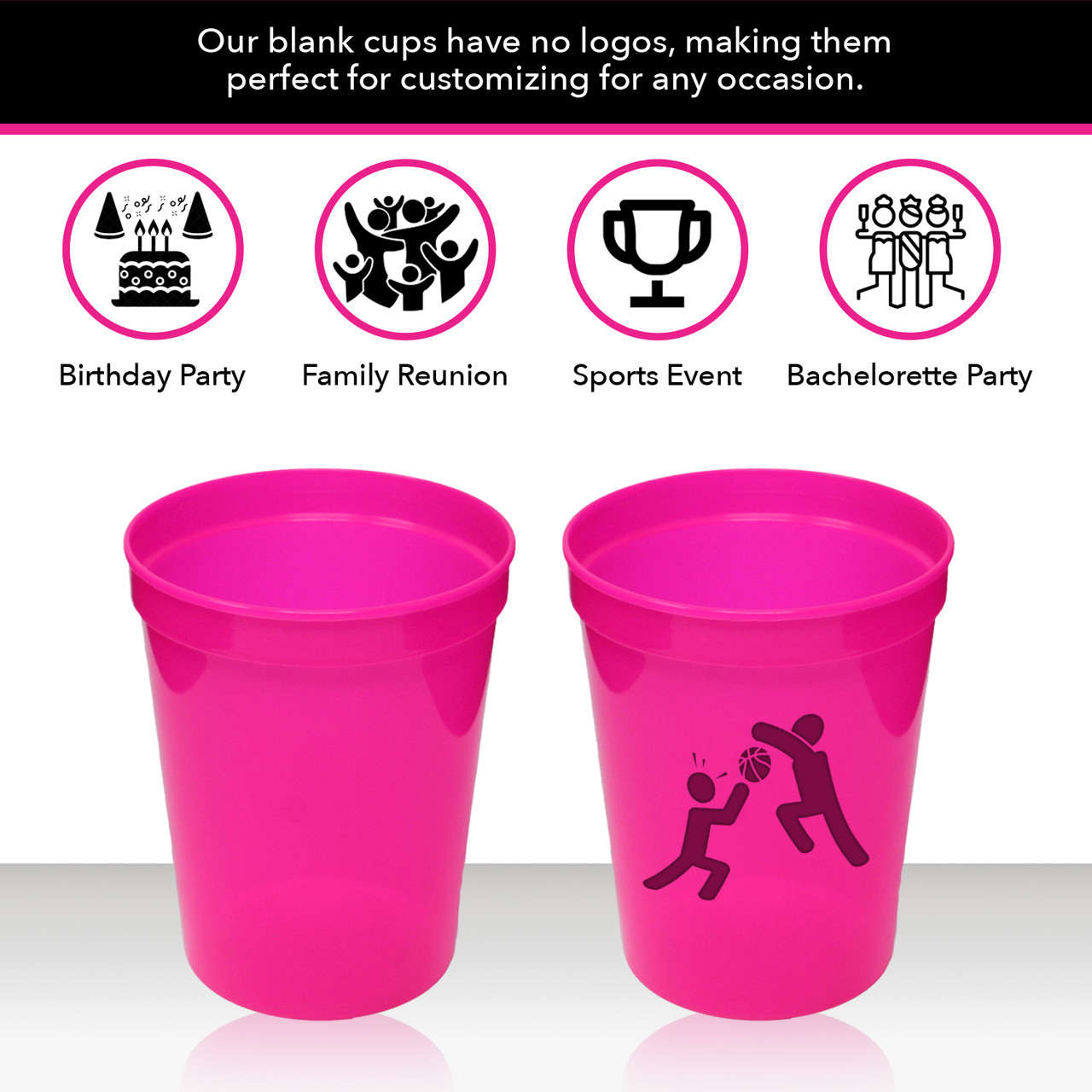 16oz Reusable Plastic Stadium Cups | BPA-Free, Made in USA, Dishwasher ...