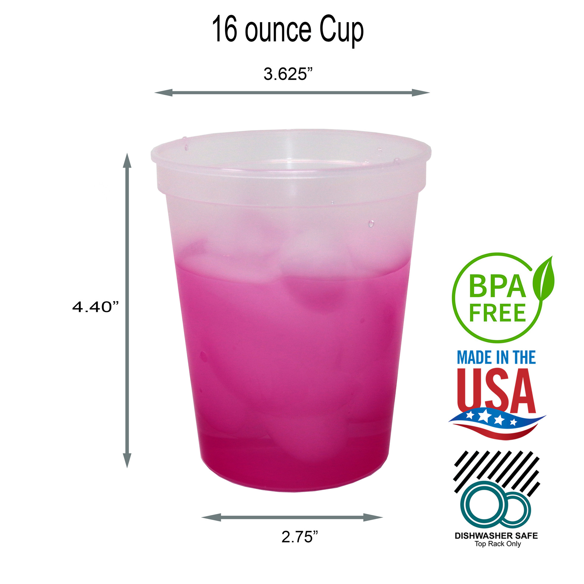 16oz Reusable Color-Changing Plastic Stadium Cups | BPA-Free, Made in ...