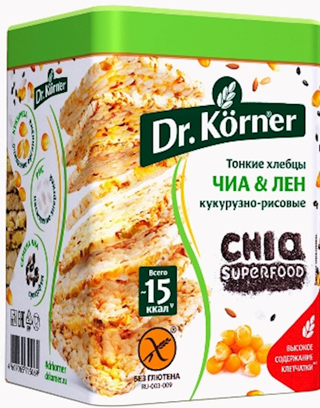 Dr. Korner Square Rice cakes w chia & flex seeds 100g