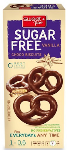 SweetPlus Sugar free choco biscuits vanilla 90g