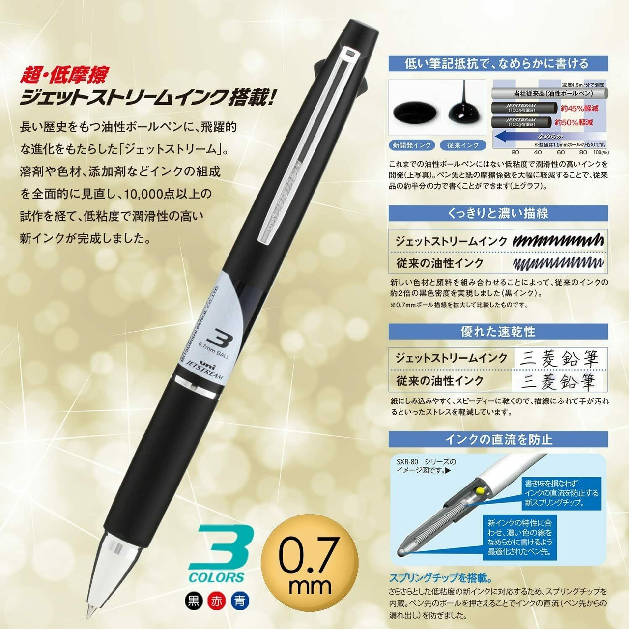 UNIBALL JETSTREAM 3 Multi 3 colour pen SXE3-800-07 BLACK Body 0.7mm ...