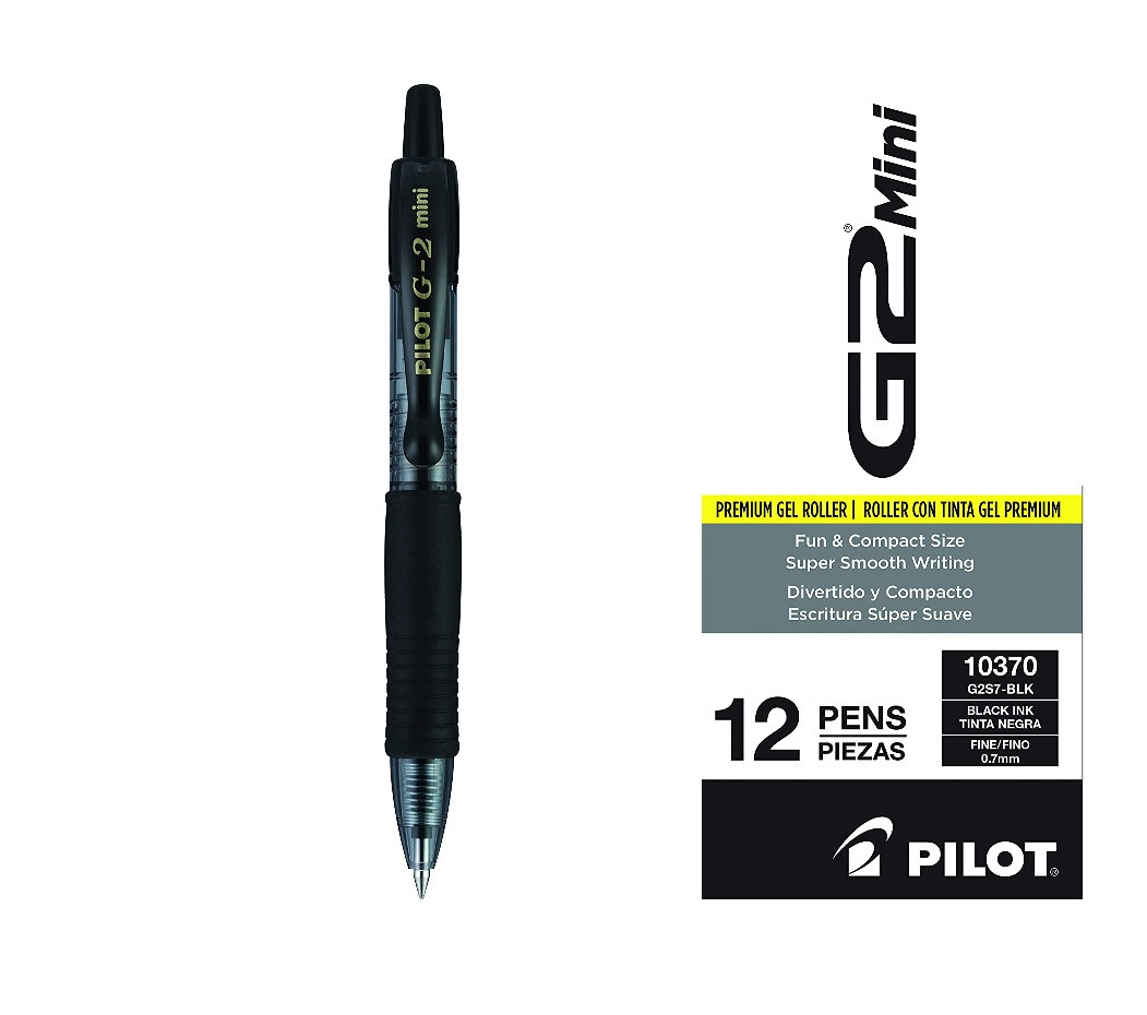 Pilot G2 MINI Retractable Gel Ink Pens 0.7mm Fine Tip - 1 Dozen BLACK