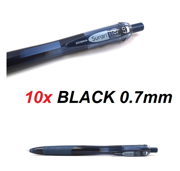 Zebra Surari Emulsion Ink Pen 0.7mm BLACK BODY -10x BLACK