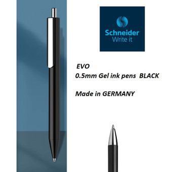 Schneider EVO Retractable gel ink pen 0.5mm Made in Germany - 10x BLACK