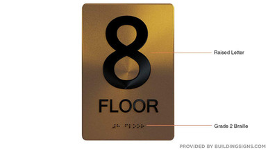 Floor 8 Sign- 8th Floor Sign- Gold(Aluminium, Gold/Black,Size 6X9) The ...