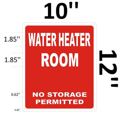 WATER HEATER ROOM SIGN - RED ( Reflective !!! ALUMINUM , 10X12)