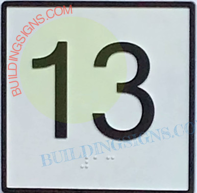 Elevator Floor Number 13 Sign- Elevator JAMB Plate Floor 13 Sign