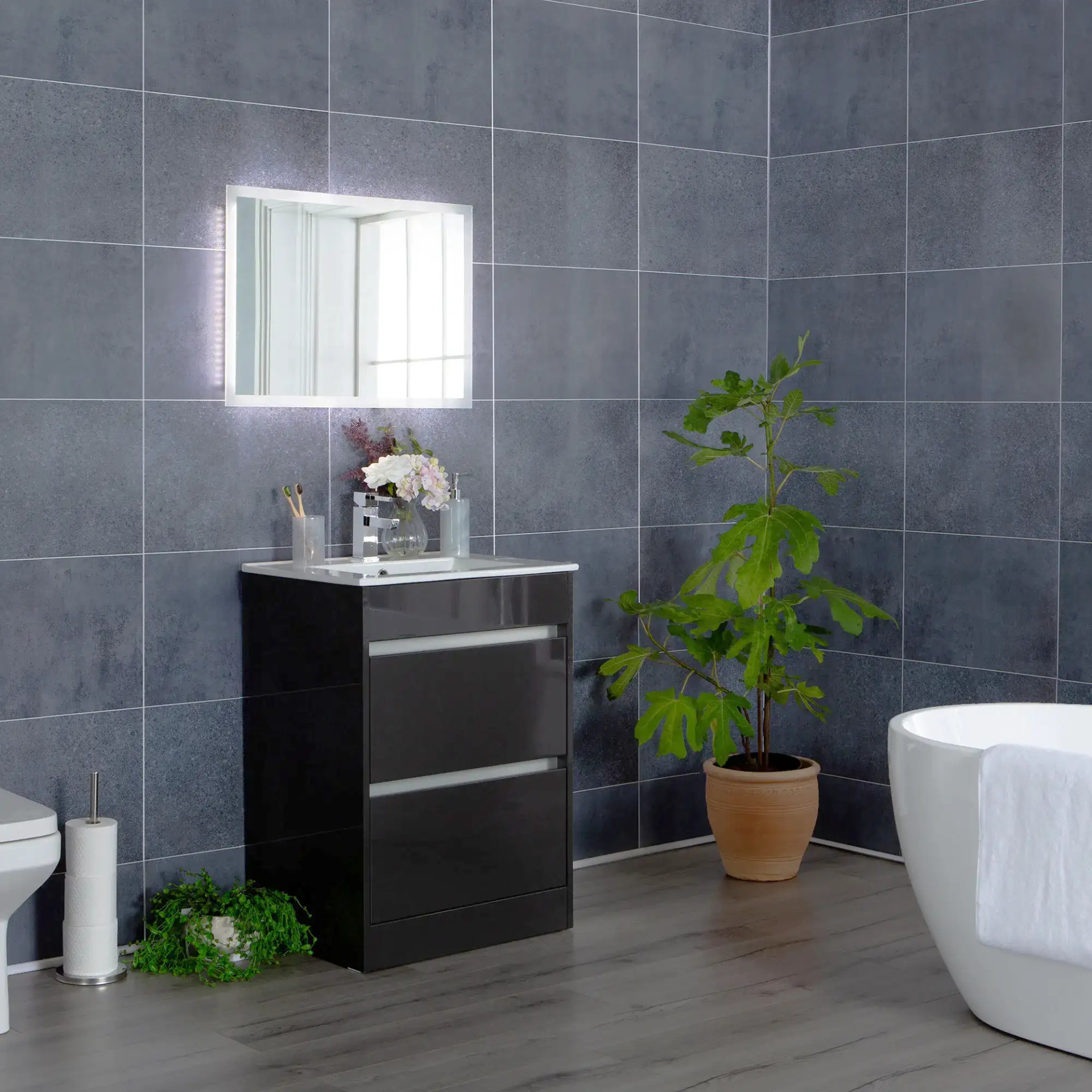 Midnight Stone Blue Matt Tile Effect PVC Wall Panel (8mm)