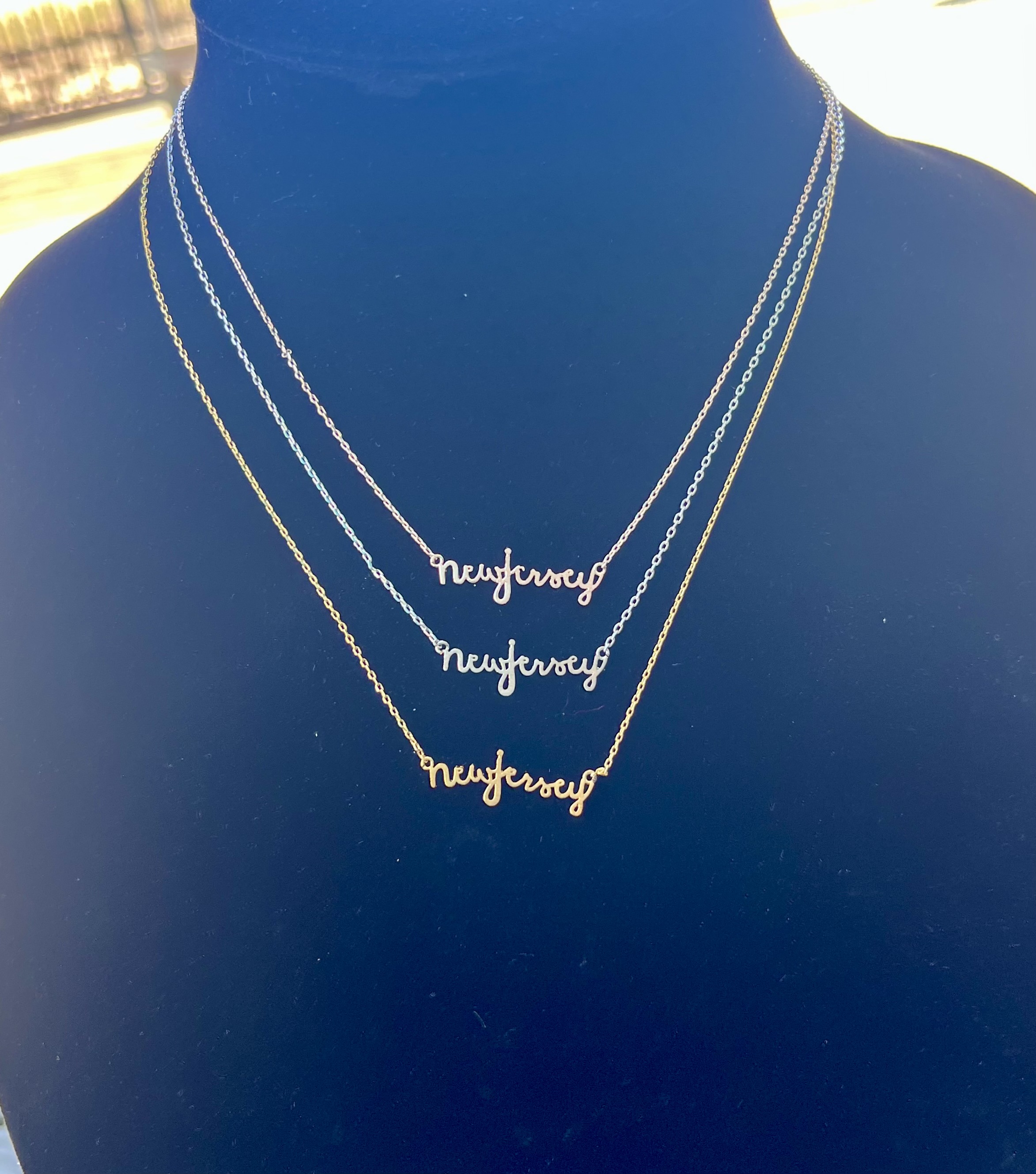 New Jersey Gold Script Necklace - Jersey4Sure