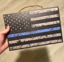 USA Flag- Blue Line Wood Sign 8” x 12” - Jersey4Sure