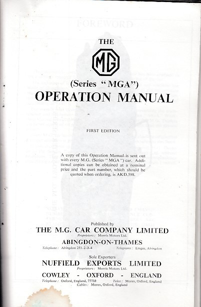 The MG Series MGA Operation Manual (1st Edition)
