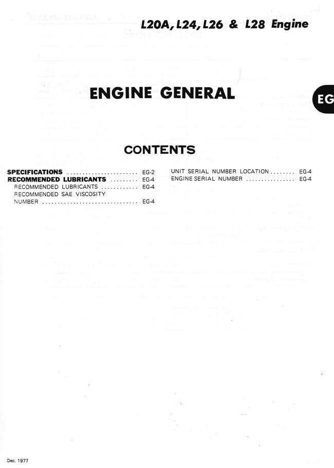 Nissan Model L20A, L24, L26, L28 Series Engine Workshop Manual