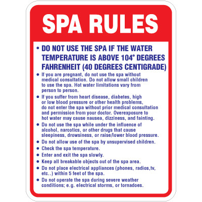 Spa Rules Sign - 18" x 24" - Signquick