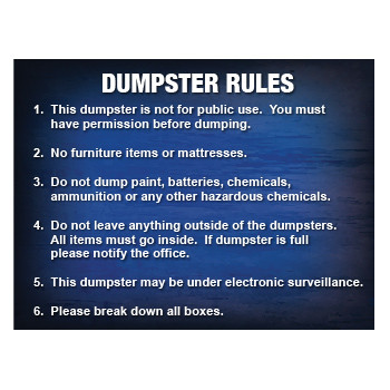 Dumpster Rules Sign - Signquick