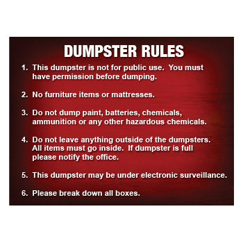 Dumpster Rules Sign - Signquick