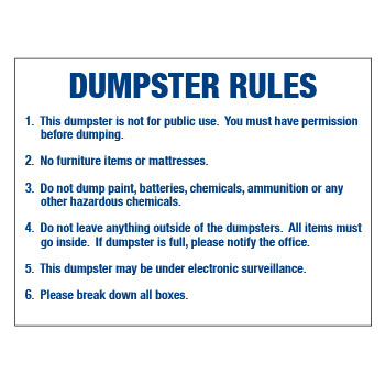 Dumpster Rules Sign - Signquick