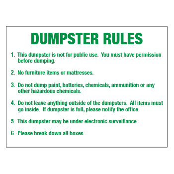 Dumpster Rules Sign - Signquick