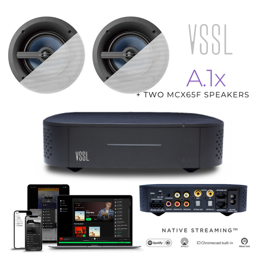 VSSL A.1X streaming amplifier with ceiling speakers