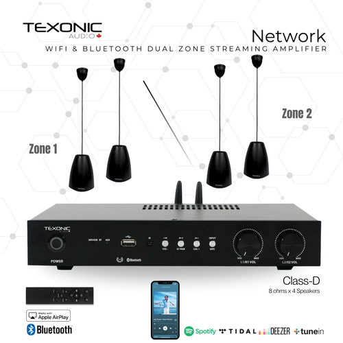 QX200 Dual-Zone Amplifier + 4 Pendant Speakers Package