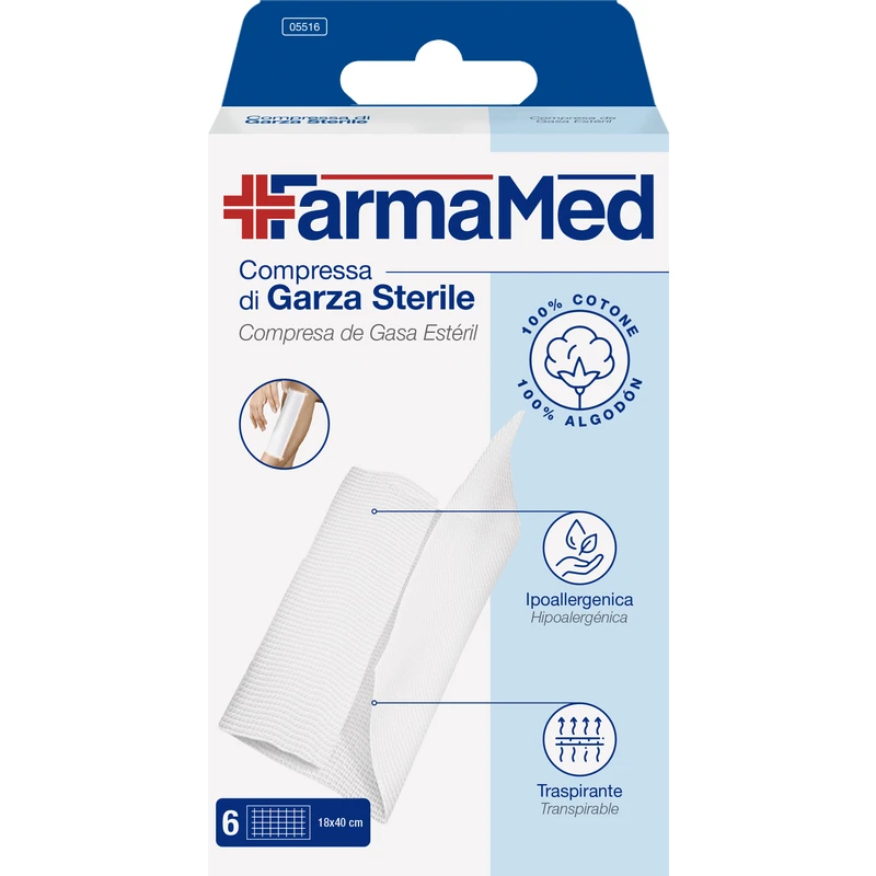 FARMAMED COMPRESSA DI GARZA STERILE 18x40 CM 6 PEZZI - Meloni Store