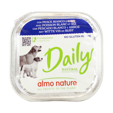 ALMO NATURE DAILY CANE VASCHETTA PESCE BIANCO E RISO 300 GRAMMI ...
