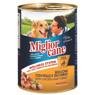 MIGLIOR CANE BOCCONI CON POLLO E TACCHINO LATTINA 405 GRAMMI - Meloni Store