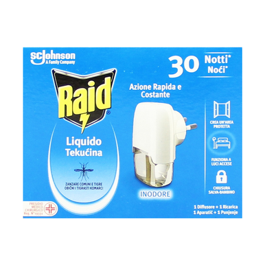 RAID INSETTICIDA DIFFUSORE + RICARICA LIQUIDA 30 NOTTI - Meloni Store