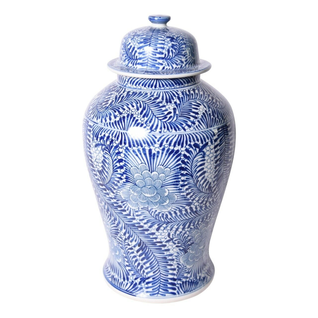 Blue And White Blooming Flowers Porcelain Temple Jar - Legend Accents
