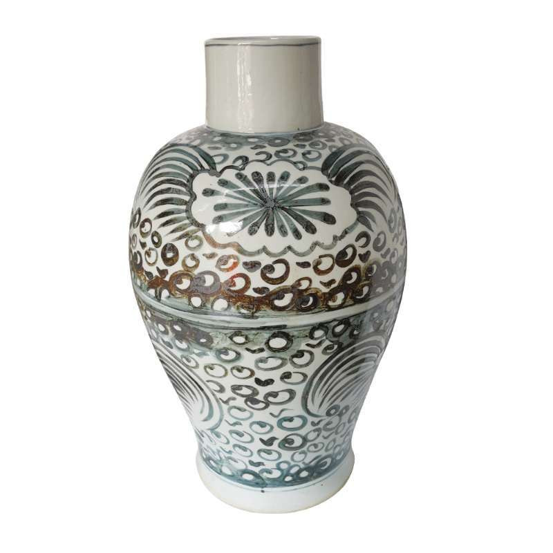Blue And White Baluster Vase Sea Flower Motif - Legend Accents