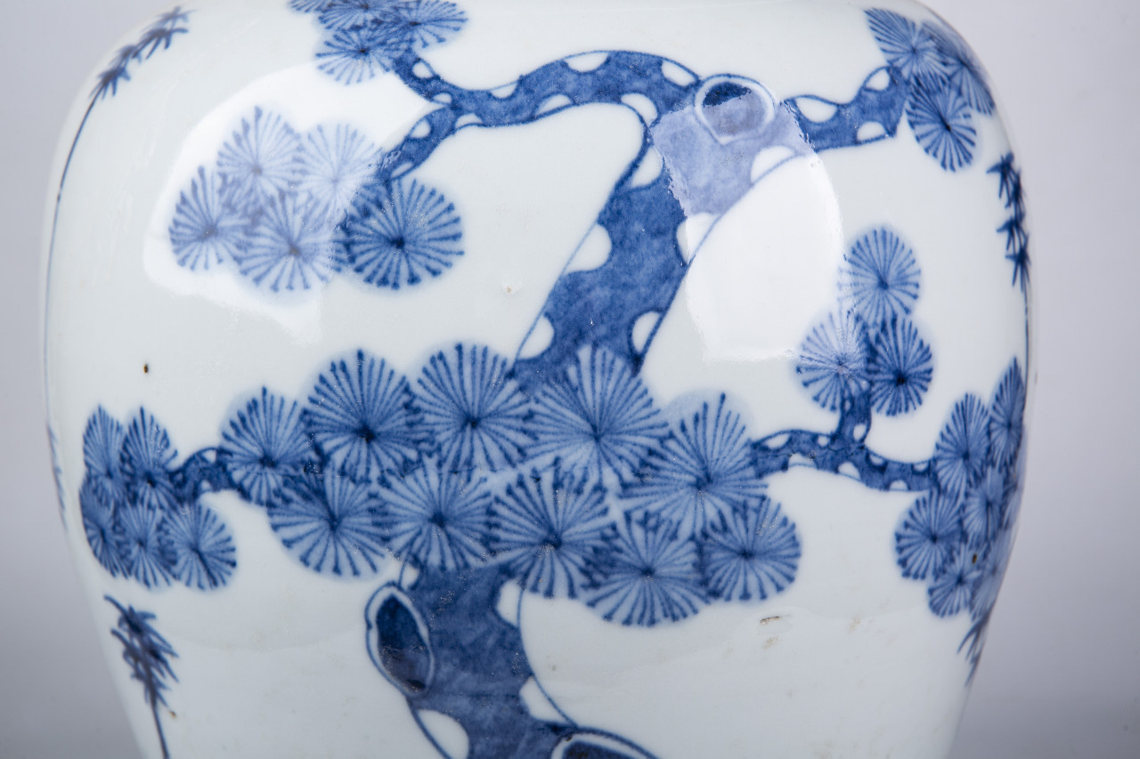 Blue And White Ming Pine Tree Temple Jar - Legend Accents