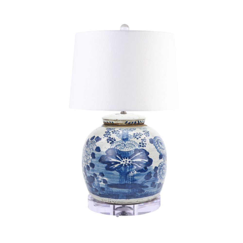 Blue & White Vintage Large Porcelain Ming Jar Four Season Plant Table Lamp