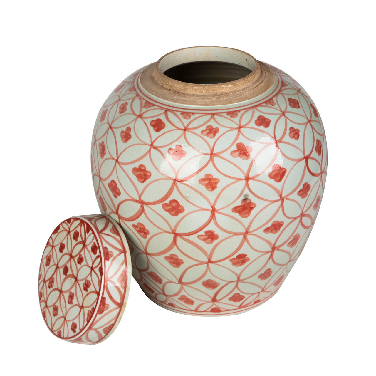 Coral Red Ming Jar Coin Motif - Legend Accents