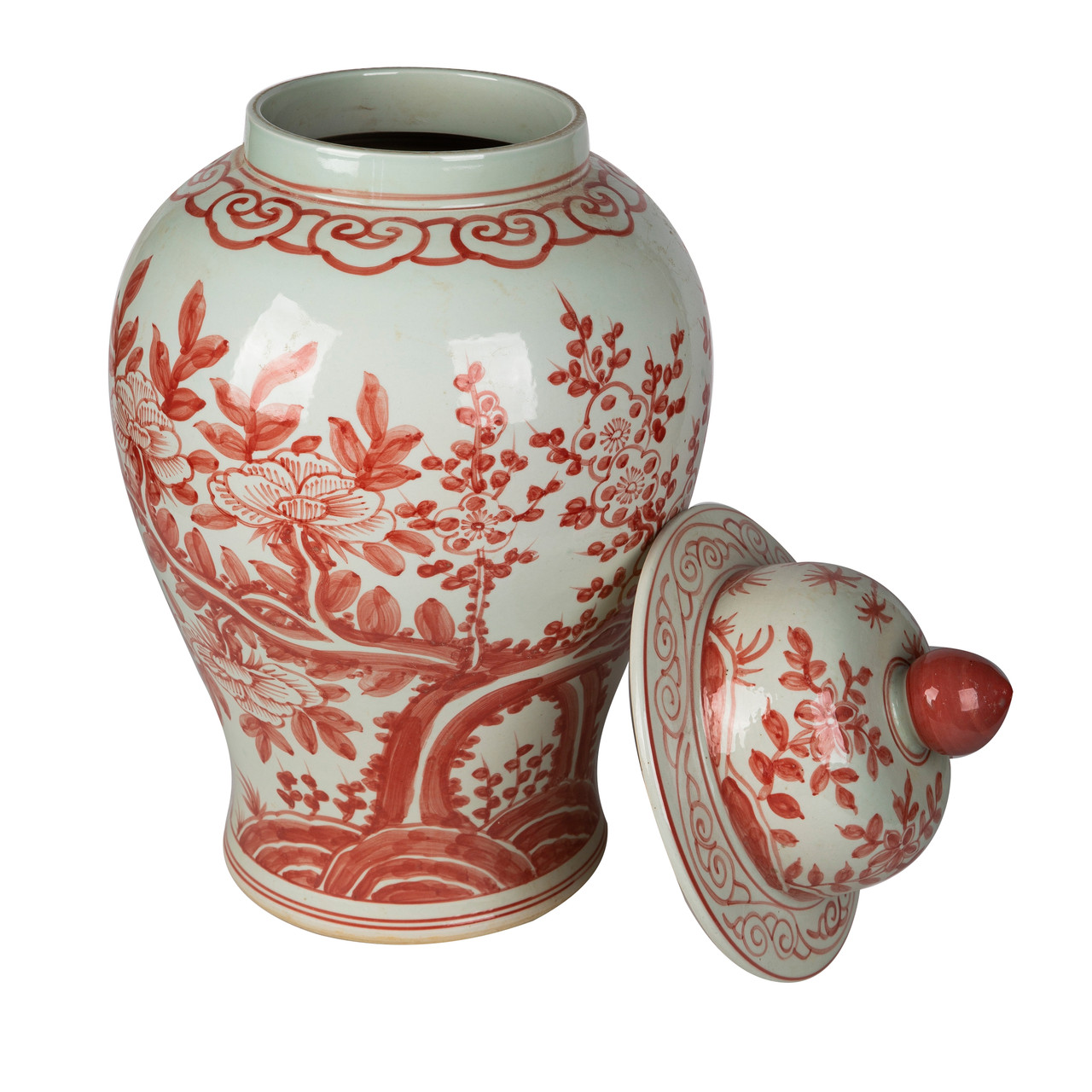 Coral Red Peony Plum Temple Jar Large - Legend Accents