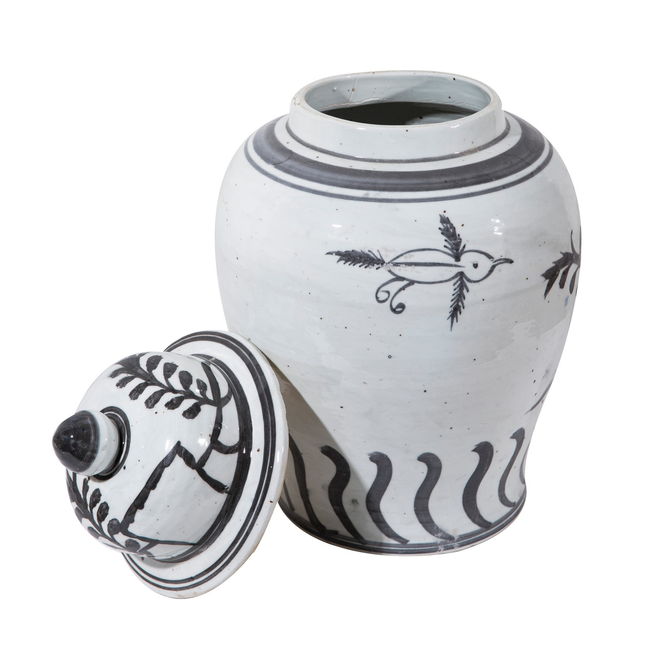 Vintage White Crackle Flying Bird Temple Jar - Legend Accents