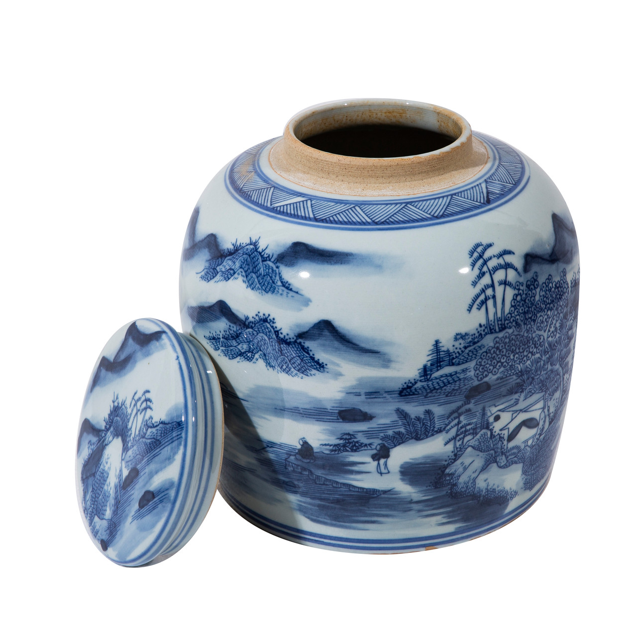 Blue And White Ming Jar Mountain Village - Legend Accents