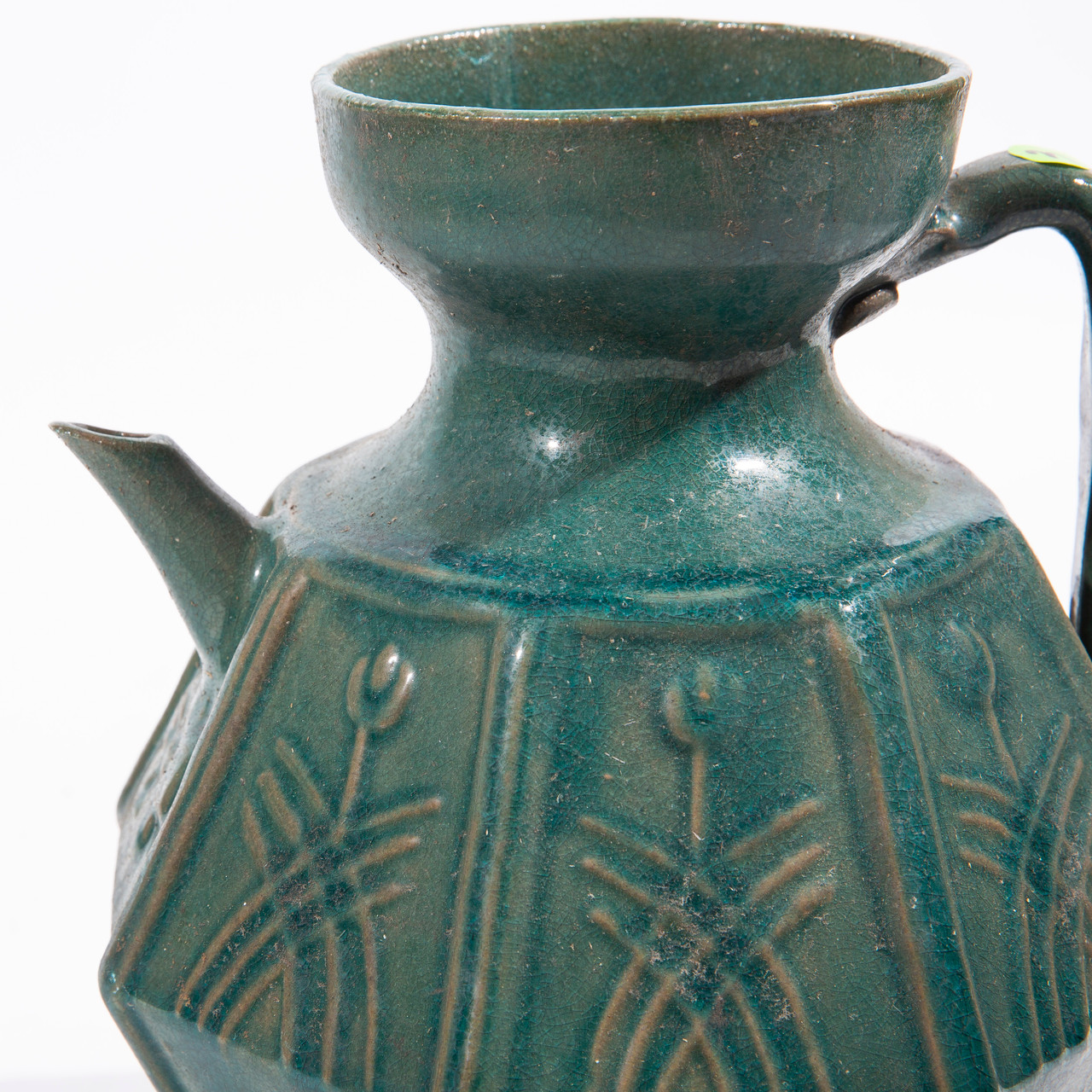 Vintage Green Hex Carved Oil Pot Small - Legend Accents