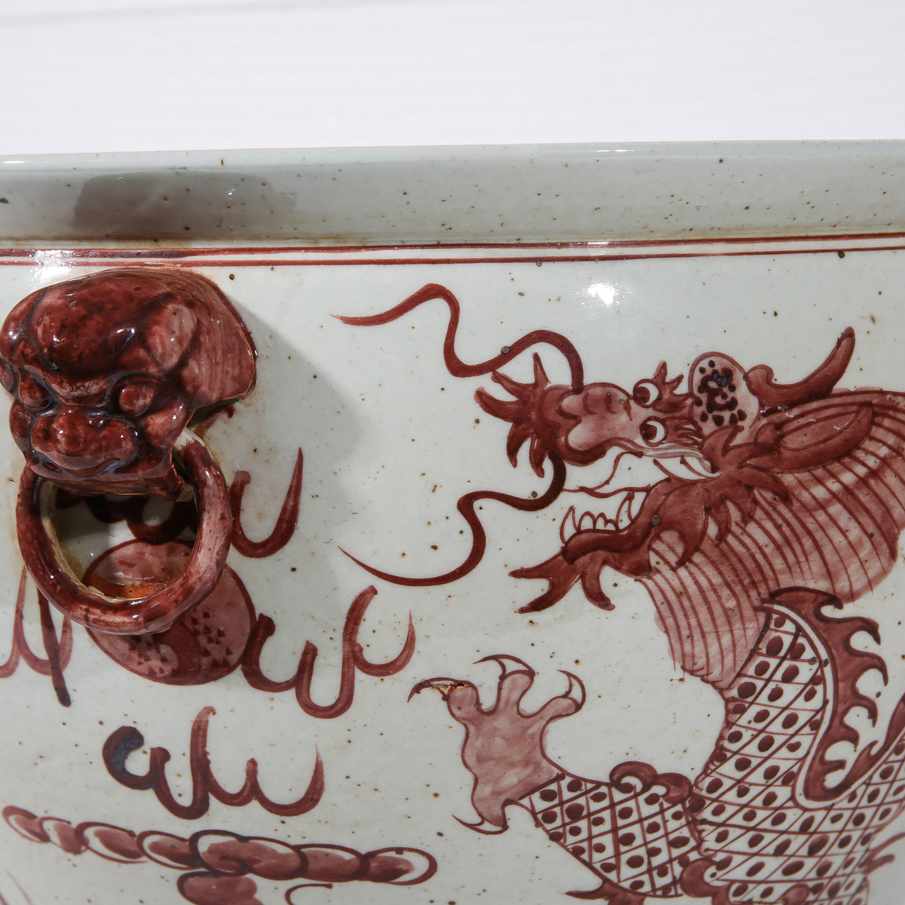 Rustic Maroon Red Dragon Planter With Lion Handles - Legend Accents