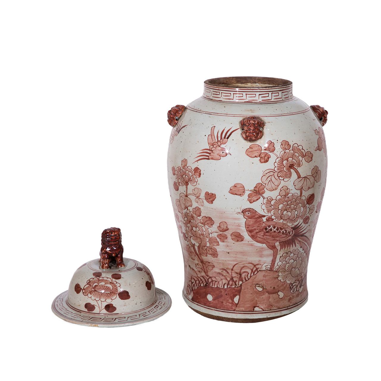 Rustic Maroon Red Flower Bird Temple Jar - 2 Sizes - Legend Accents
