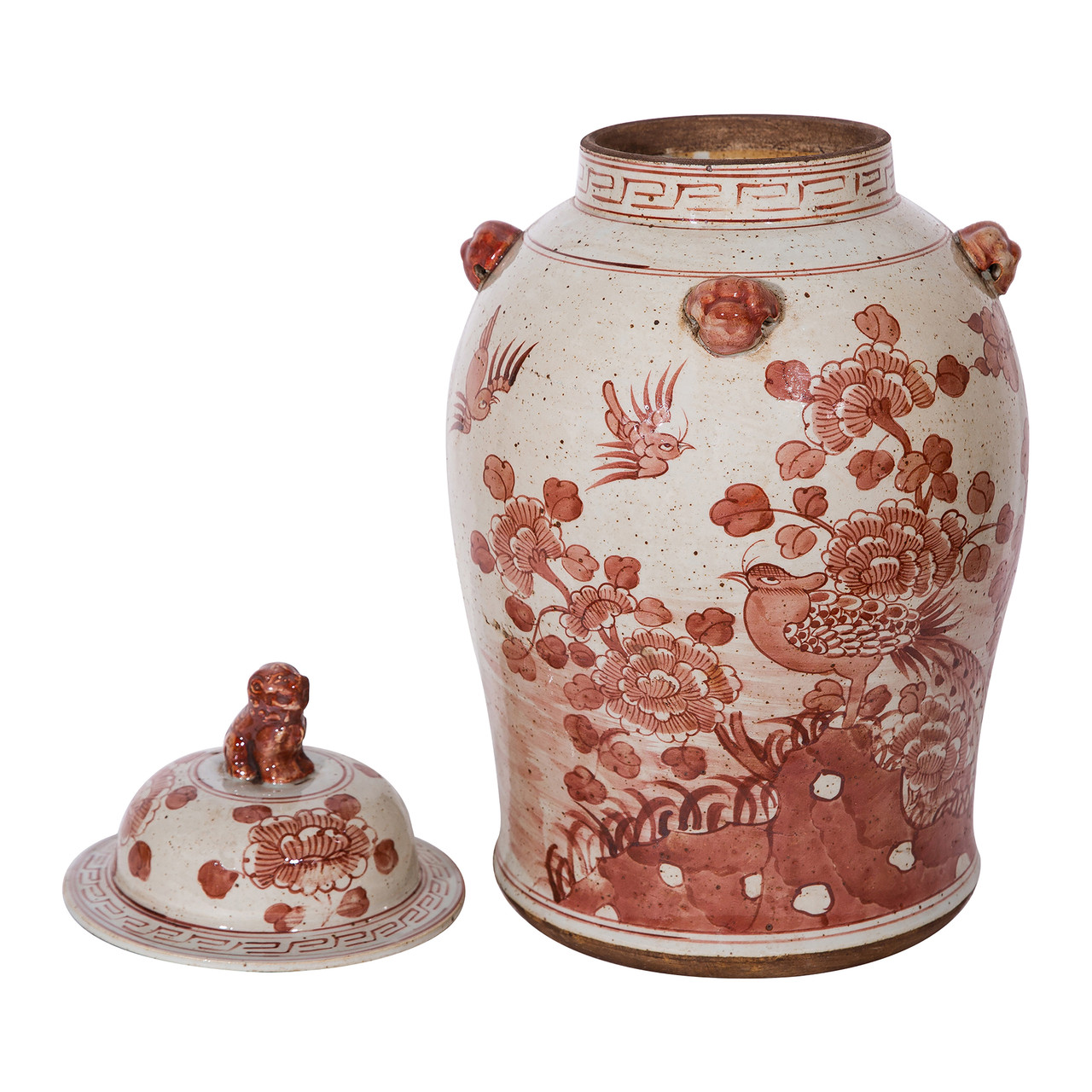 Rustic Maroon Red Flower Bird Temple Jar - 2 Sizes - Legend Accents